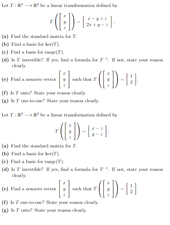 Solved Let T:R3 R2 be a linear transformation defined by | Chegg.com