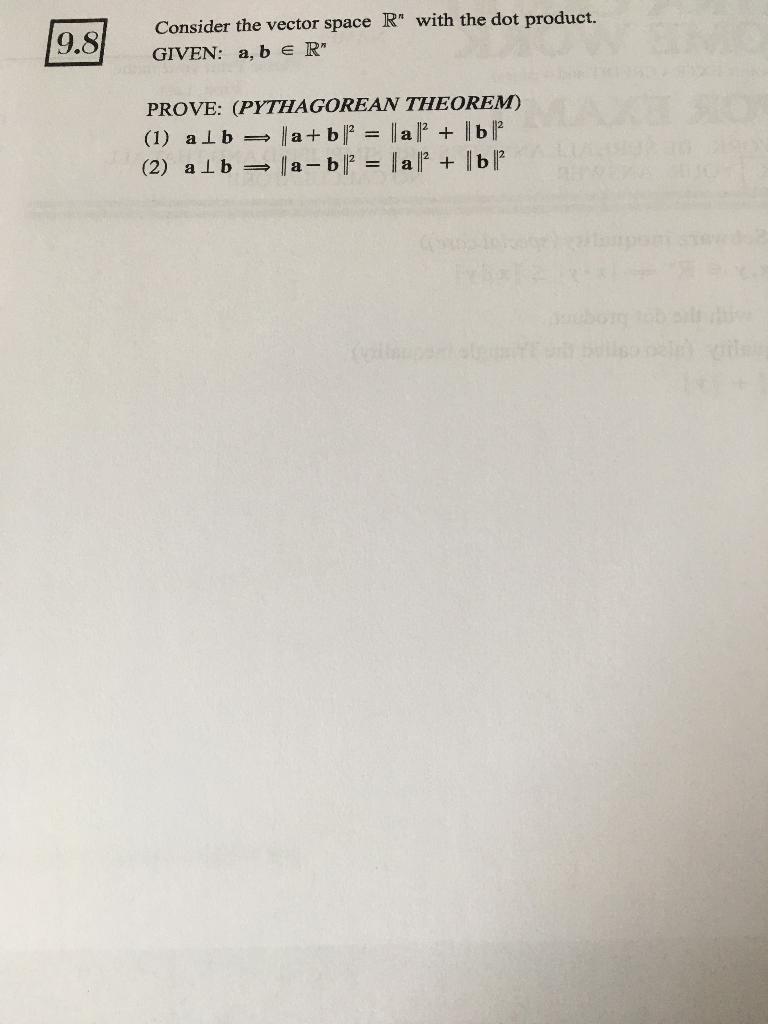Solved 9.8. Consider the vector space R" with the dot | Chegg.com