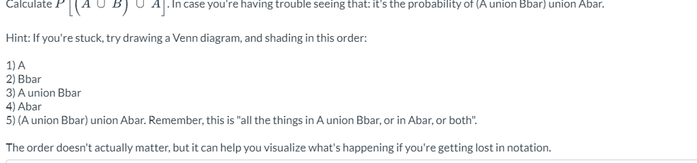 Solved Calculate P[(A∪B)∪A]. ﻿In case you're having trouble | Chegg.com