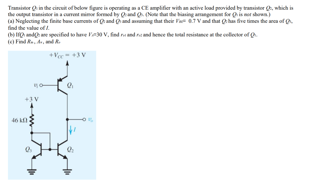 Solved Transistor Qı in the circuit of below figure is | Chegg.com