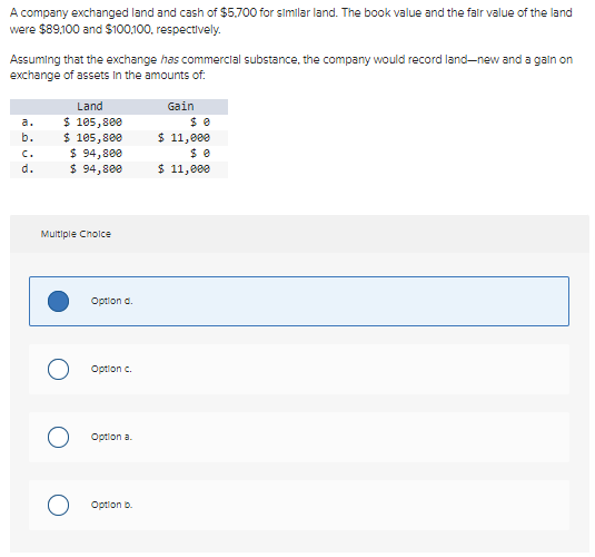 Solved A company exchanged land and cash of $5,700 ﻿for | Chegg.com