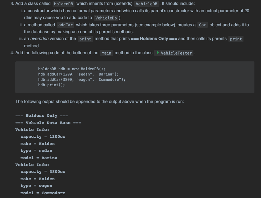 Solved class Vehicle \{ private int engineCapacity; private | Chegg.com