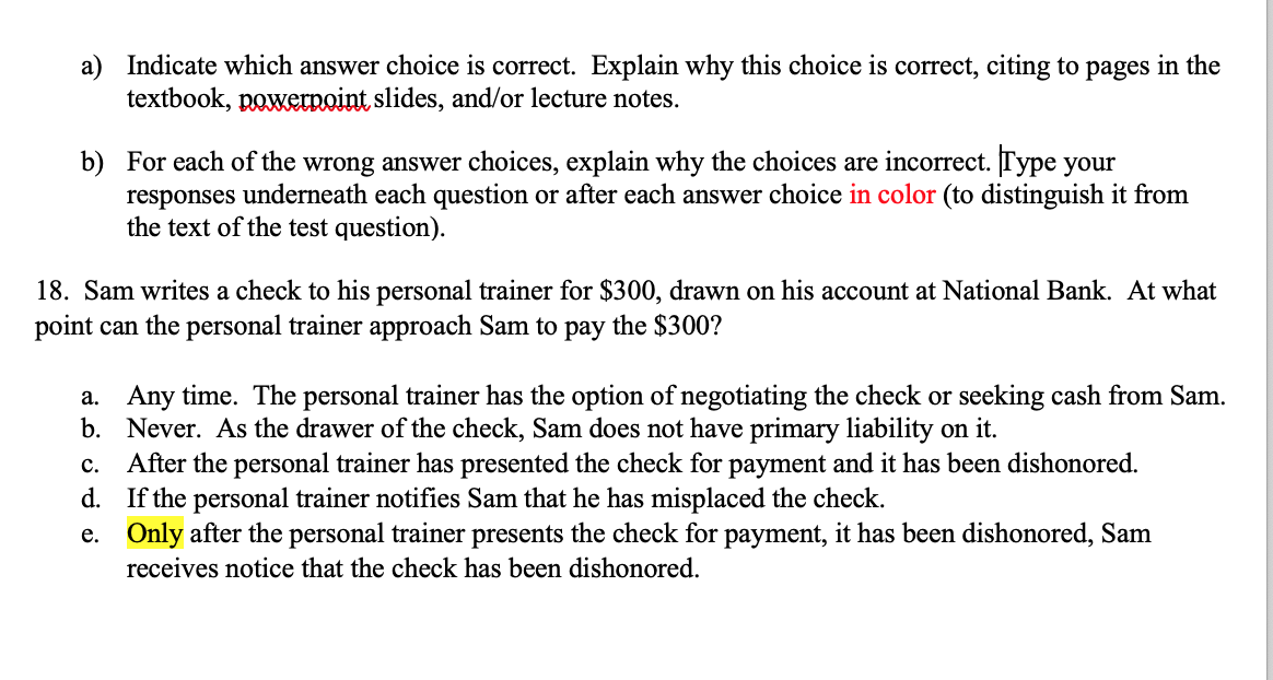 Solved a) Indicate which answer choice is correct. Explain | Chegg.com