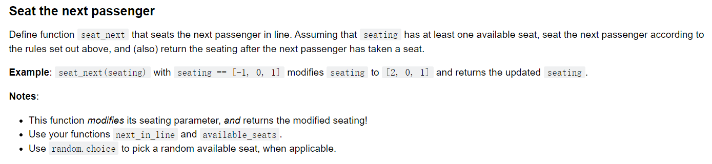 Solved Seat the next passenger Define function seat_next | Chegg.com