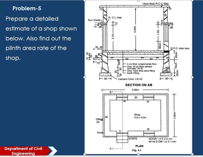 15cm thick RC Ç Slab Problem-5 RCL intel Sun shade | Chegg.com