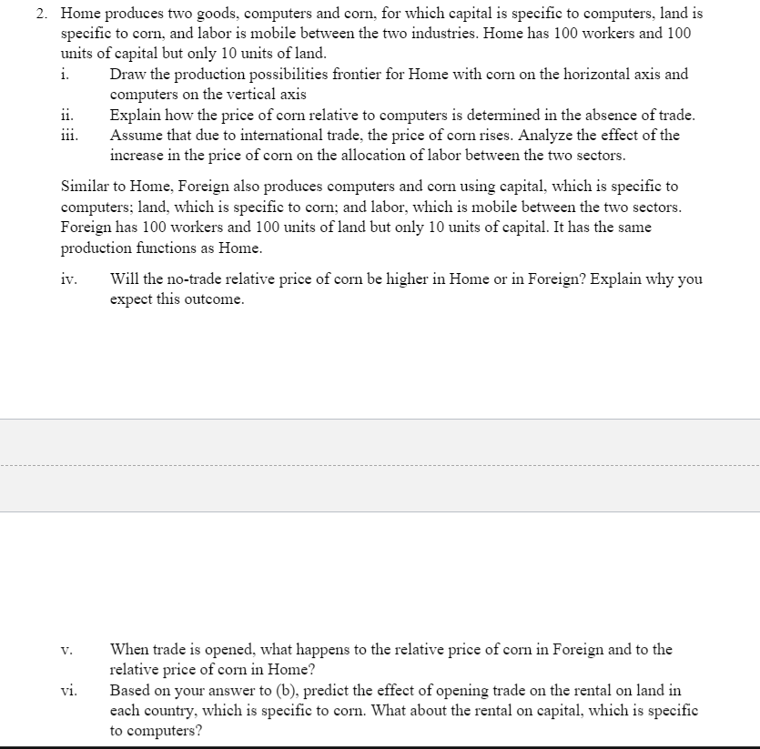 Solved 2. Home produces two goods, computers and corn, for | Chegg.com