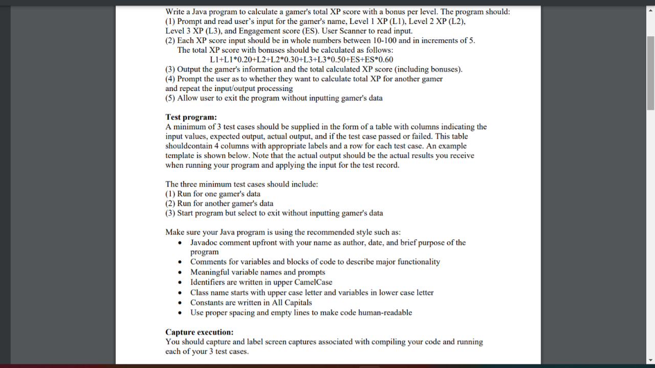 Solved Write a Java program to calculate a gamer's total XP | Chegg.com