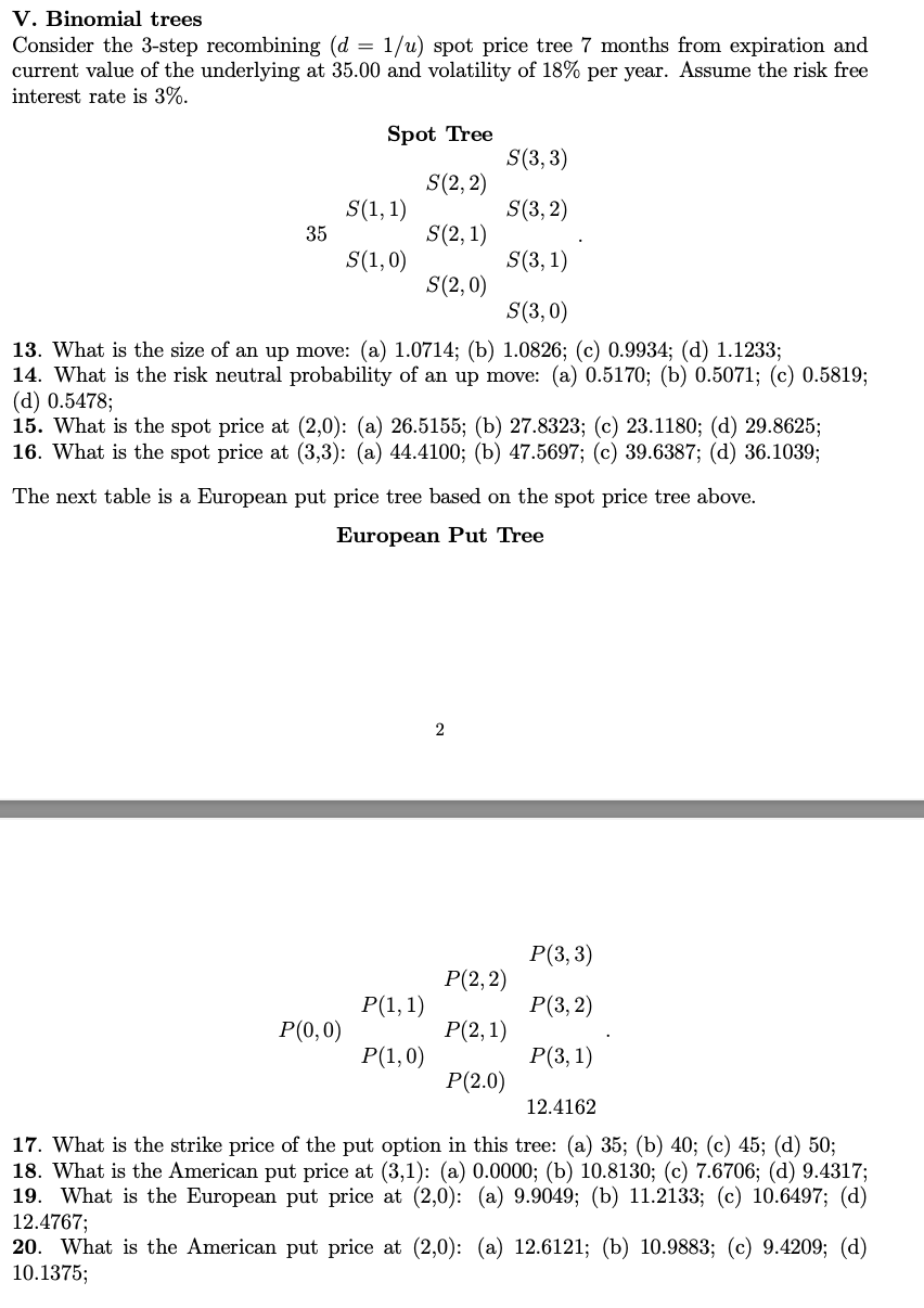V. Binomial trees Consider the 3-step recombining (d | Chegg.com