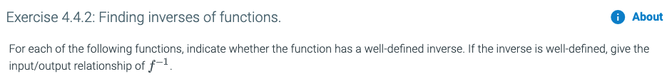 Solved Exercise 4.4.2: Finding inverses of functions. 0 | Chegg.com