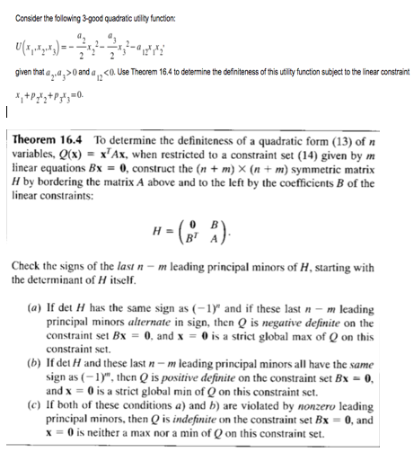 Solved Consider the following 3-good quadratic utility | Chegg.com