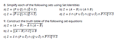 Solved 8. Simplify each of the following sets using Set | Chegg.com
