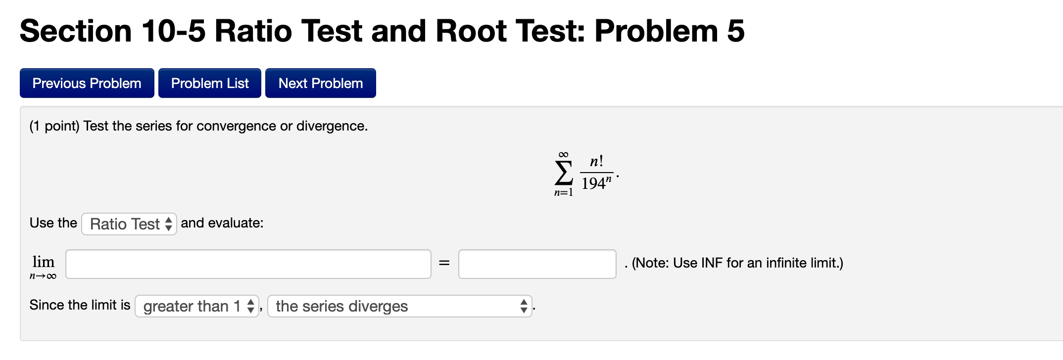 Solved Section 10-5 Ratio Test and Root Test: Problem 9 | Chegg.com