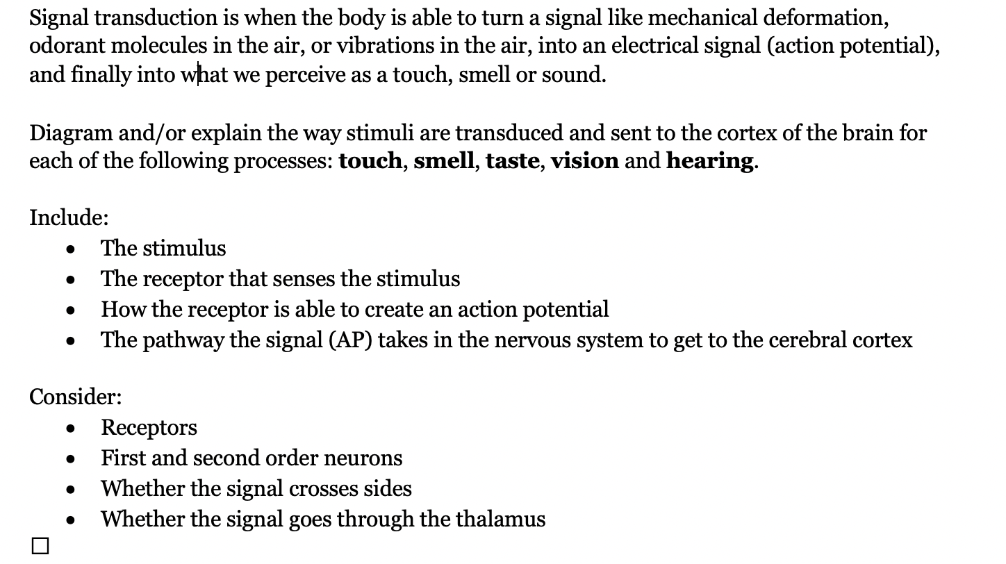Solved Signal transduction is when the body is able to turn | Chegg.com