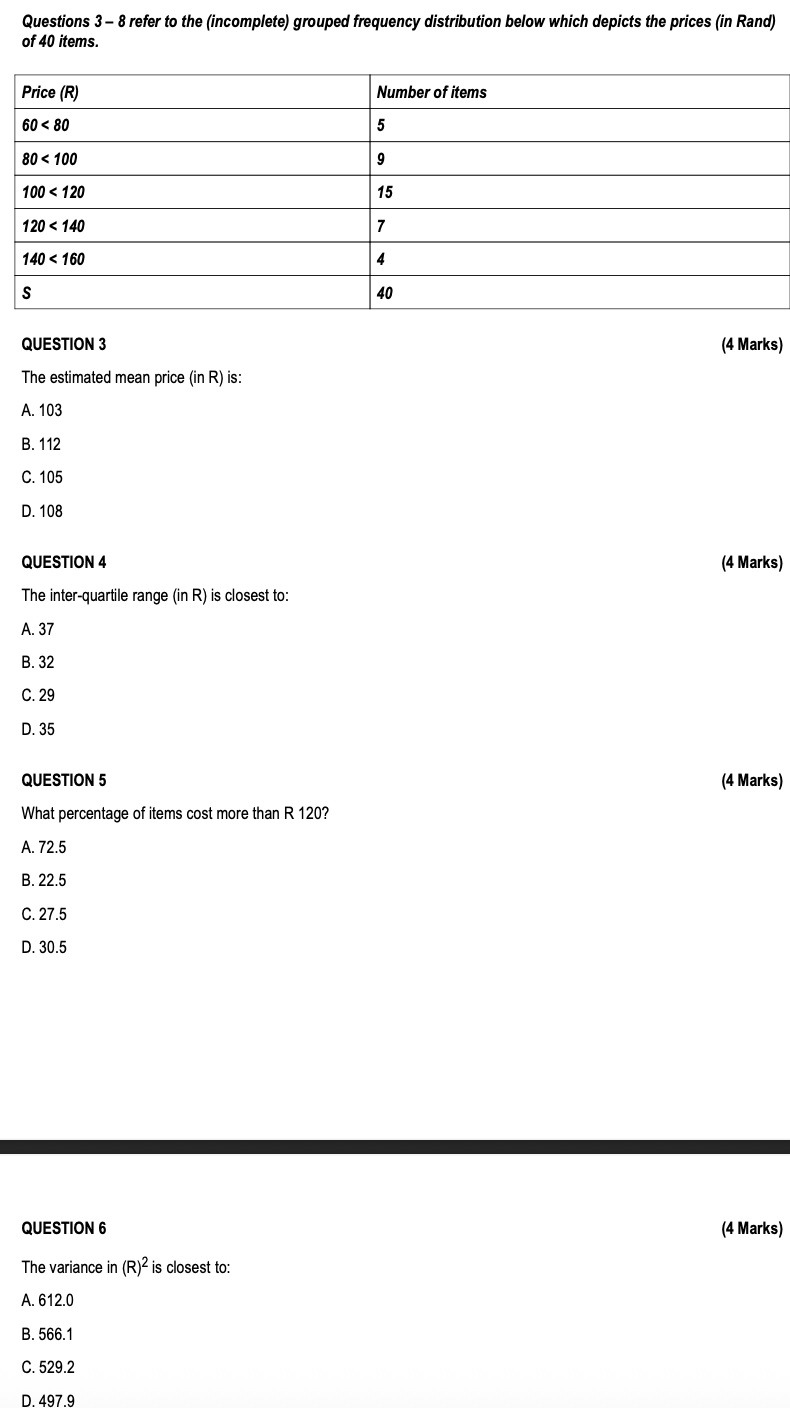 Solved Questions 3-8 ﻿refer to the (incomplete) ﻿grouped | Chegg.com