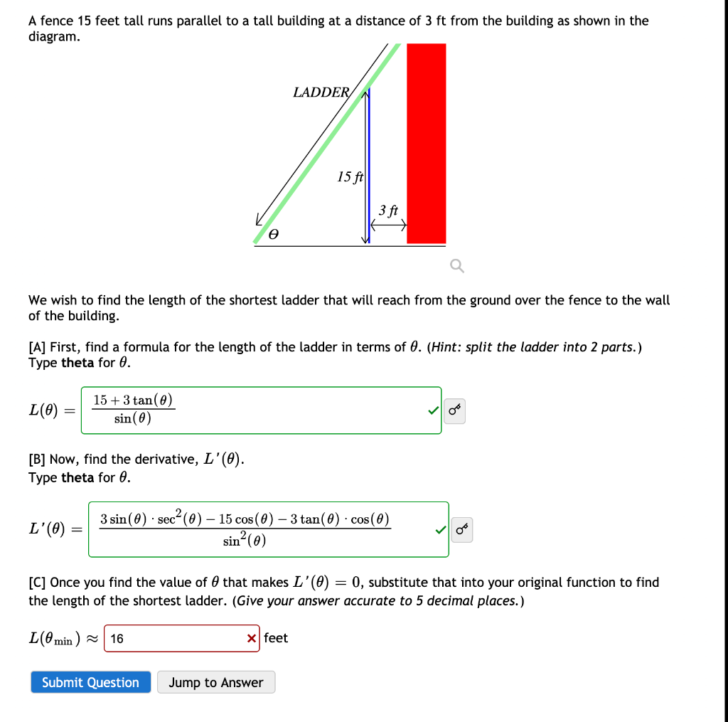 Solved A fence 15 feet tall runs parallel to a tall building | Chegg.com