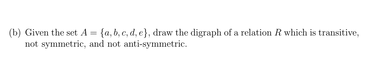Solved (b) Given the set A = {a,b,c,d, e}, draw the digraph | Chegg.com