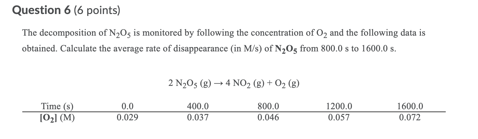 Solved Question 6 (6 points) The decomposition of N2O5 is | Chegg.com