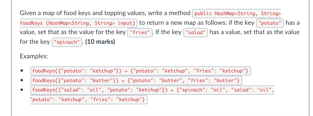 Solved Given a map of food keys and topping values, write a | Chegg.com