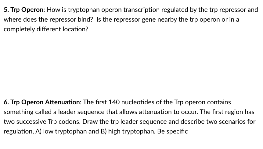 Solved 5. Trp Operon: How is tryptophan operon transcription | Chegg.com