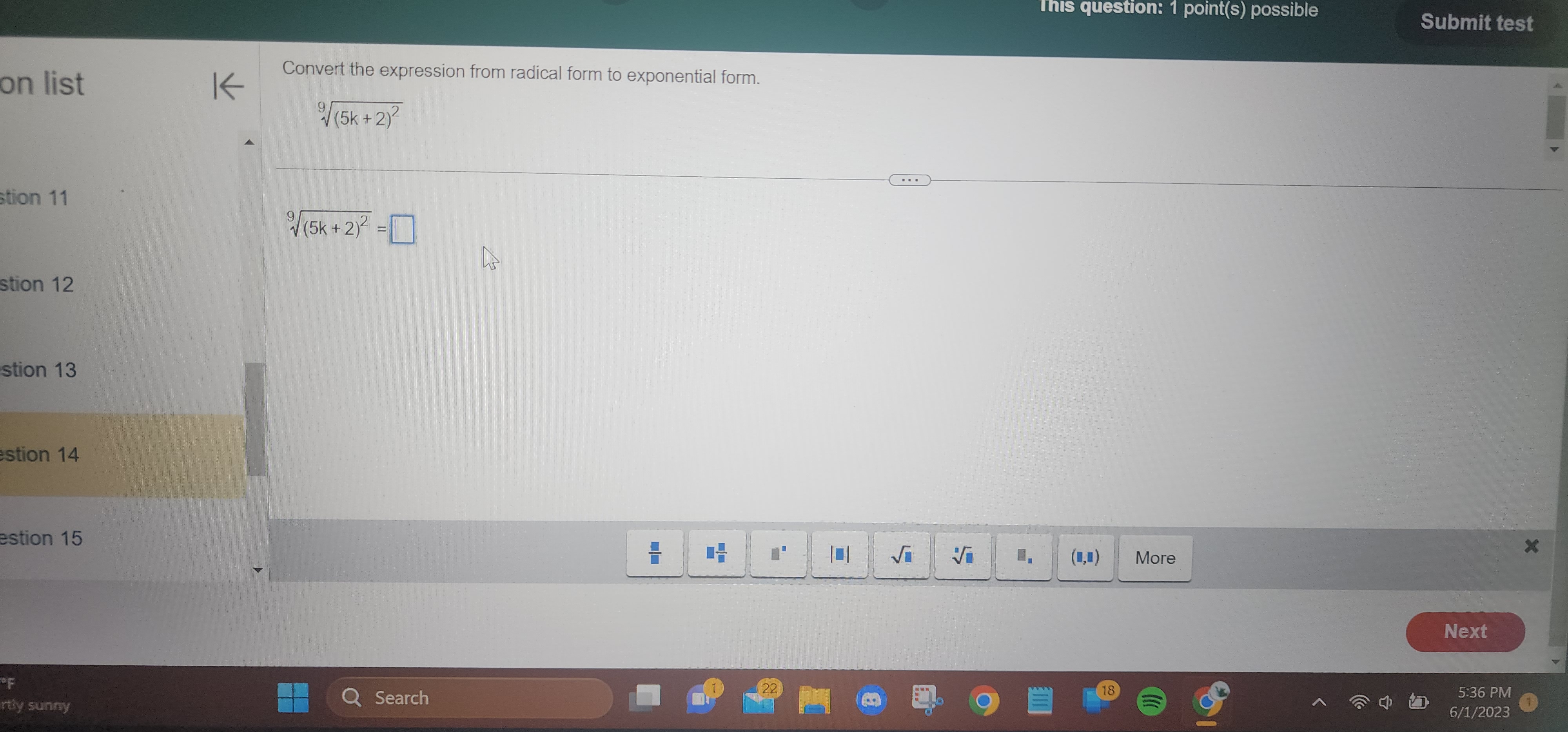 Solved on list K Convert the expression from radical form to | Chegg.com
