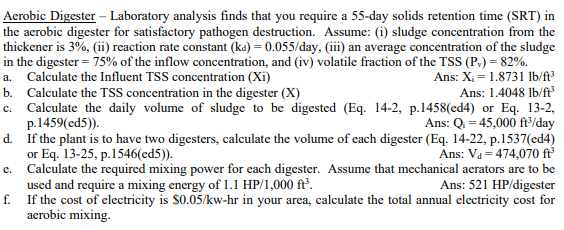 Aerobic Digester - Laboratory analysis finds that you | Chegg.com