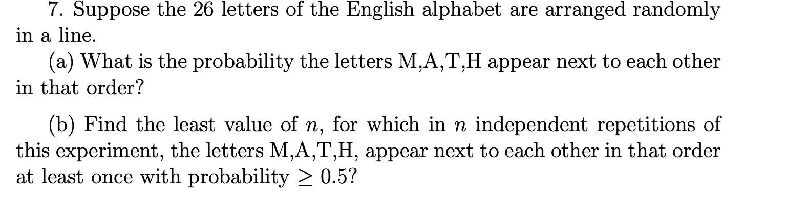 Solved 7. Suppose the 26 letters of the English alphabet are | Chegg.com