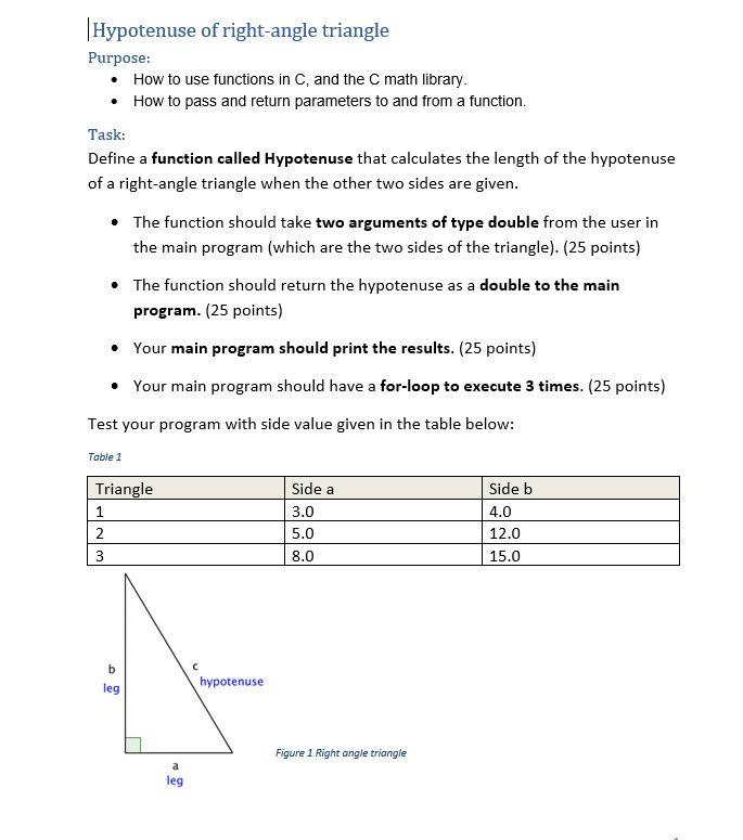 Solved Hypotenuse Of Right Angle Triangle Purpose How To 