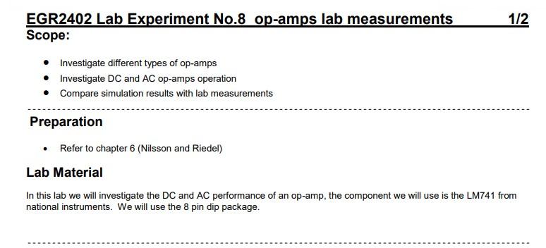 Solved EGR2402 Lab Experiment No.8 op-amps lab measurements | Chegg.com