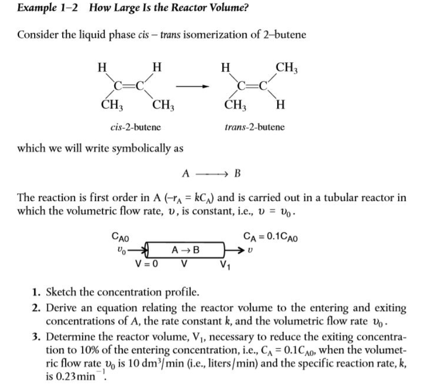 Solved Question. Rework Example 1-2 for a constant volume | Chegg.com