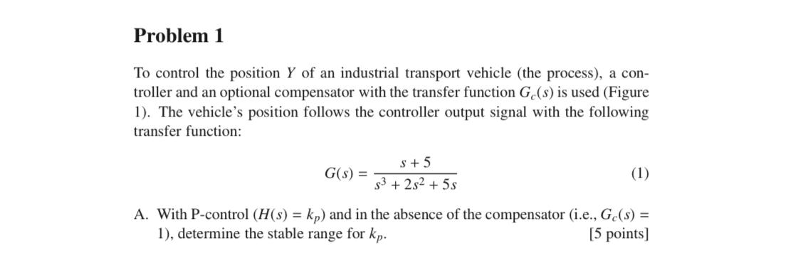 Solved Problem 1 To control the position Y of an industrial | Chegg.com