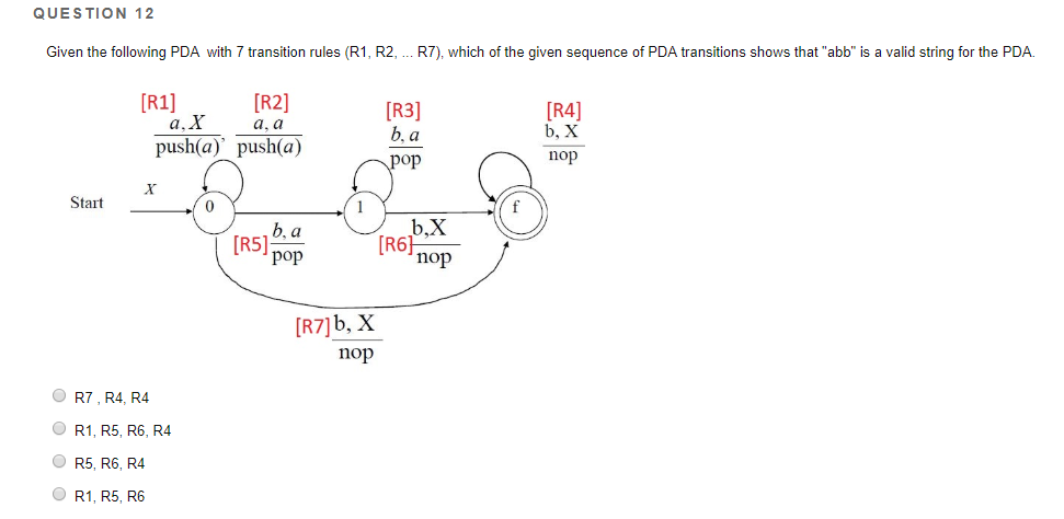 Solved Question 12 Given The Following Pda With 7 Transition 