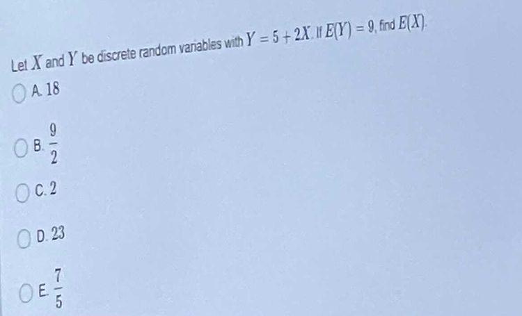 Solved Let X and Y be discrete random vanables with Y = 5 + | Chegg.com