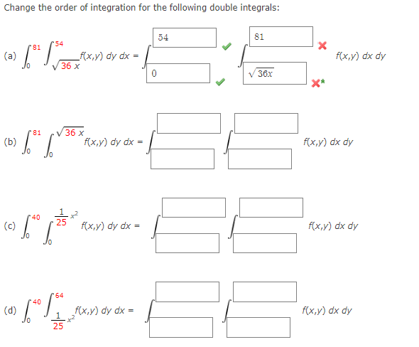 Solved Change the order of integration for the following | Chegg.com