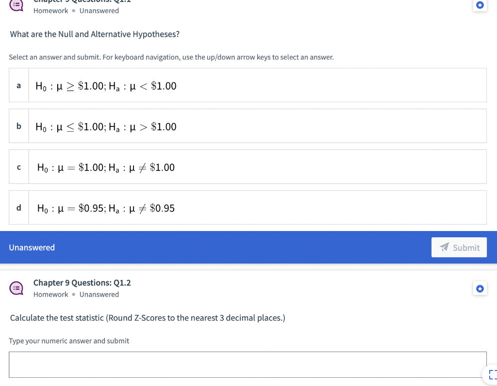 Homework Unanswered. What are the Null and | Chegg.com