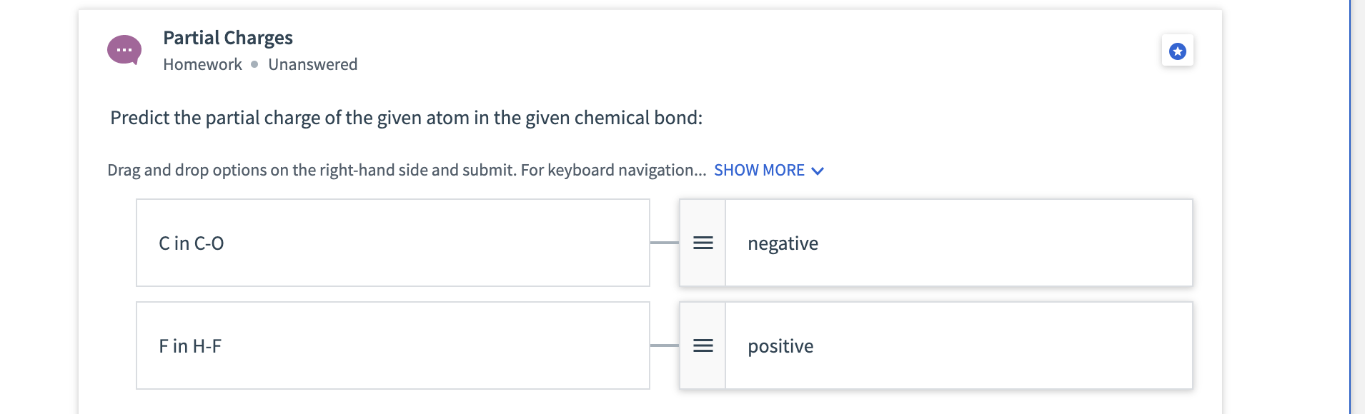 Solved Partial Charges Homework • Unanswered Predict the | Chegg.com