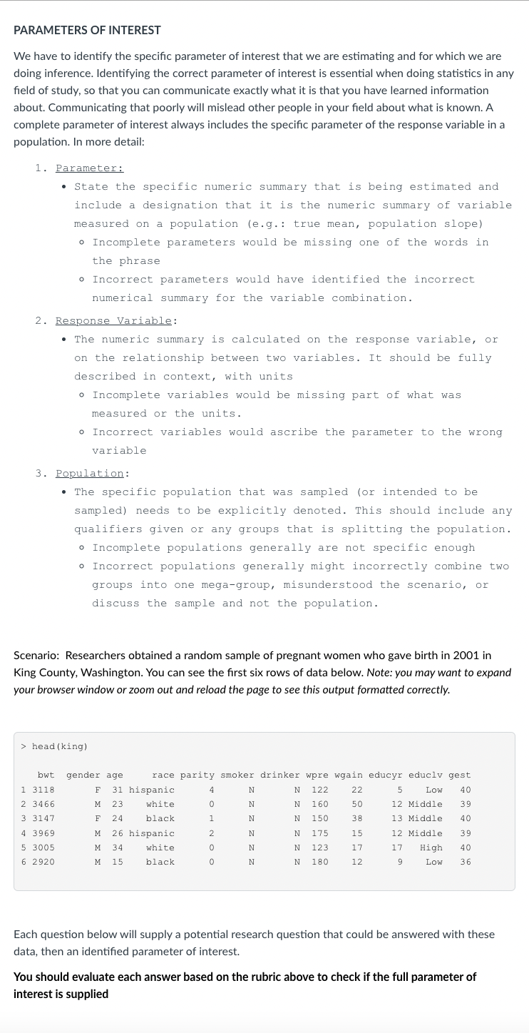 PARAMETERS OF INTEREST We have to identify the | Chegg.com
