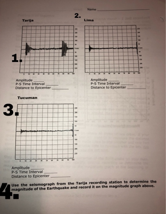 Solved Name 2. Tarija Lima 1 Amplitude P-S Time Interval | Chegg.com