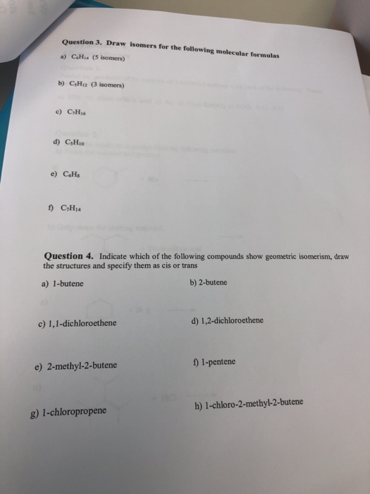 Solved Worksheet 3 Isomers SOMERS Ques and Alkenes/Alkynes | Chegg.com