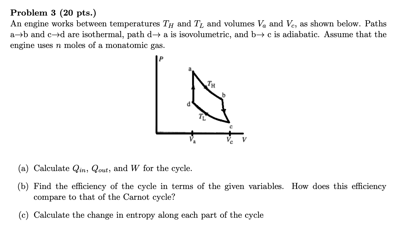 Solved Problem 3 (20 pts.) An engine works between | Chegg.com