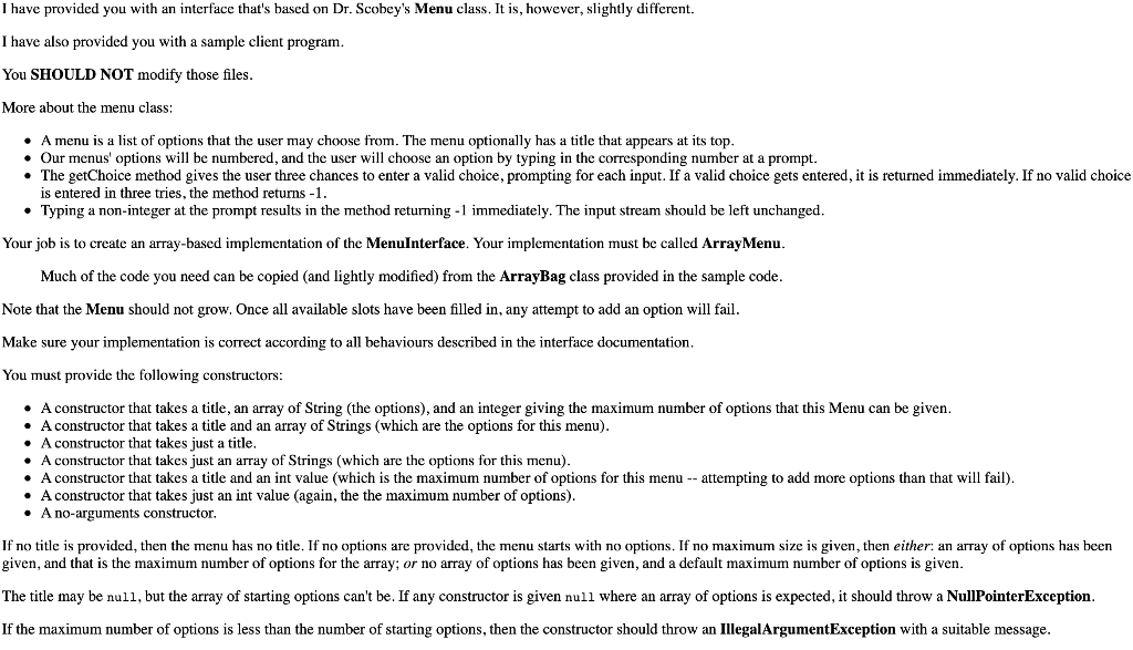 Solved Summary Implement The Menuinterface Interface Using 3075