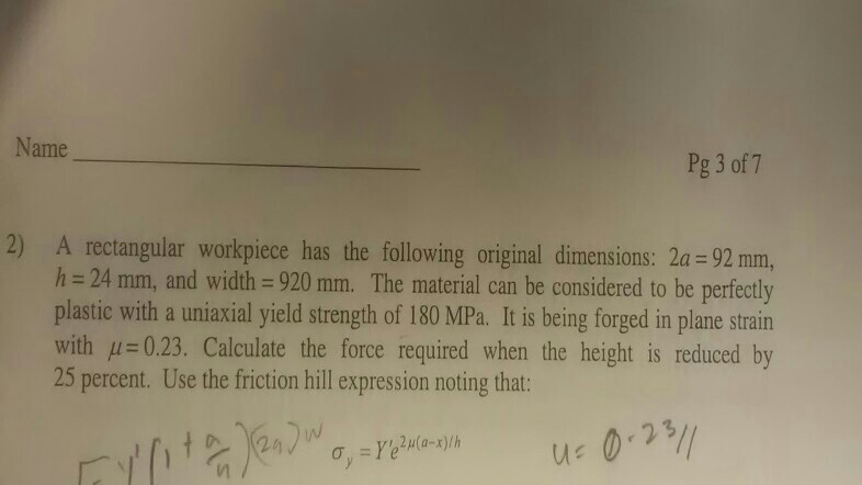 Solved Name Pg 3 of 7 2) A rectangular workpiece has the | Chegg.com