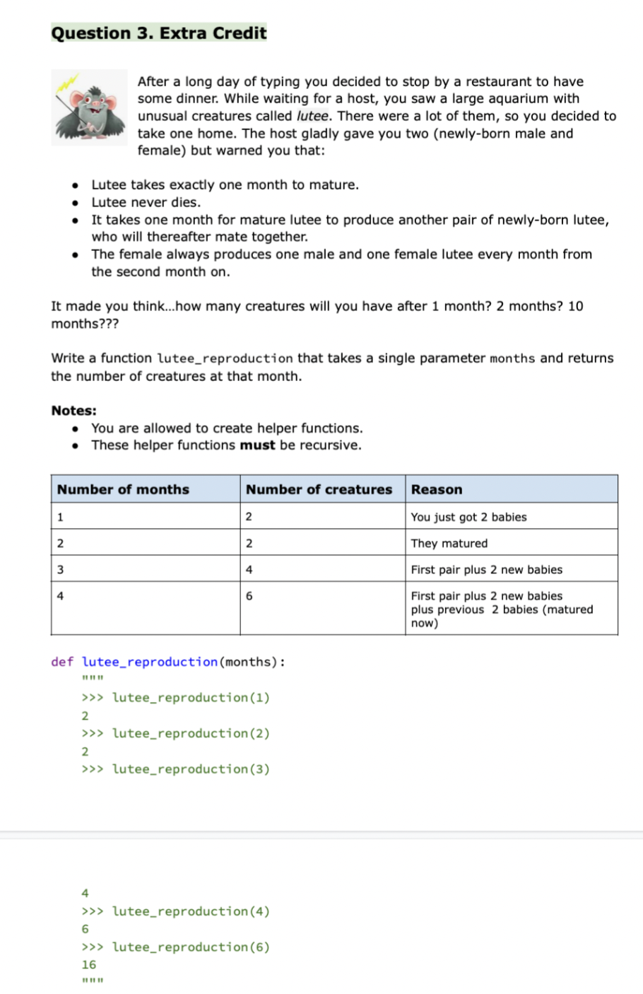 Solved Question 3. Extra Credit After a long day of typing | Chegg.com