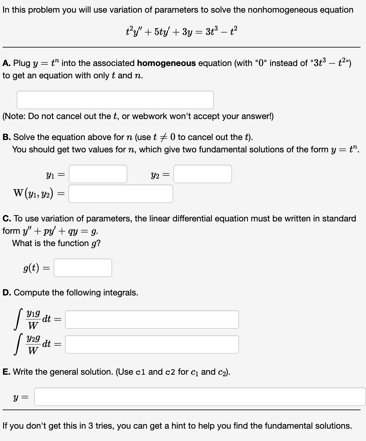 Solved In this problem you will use variation of parameters | Chegg.com