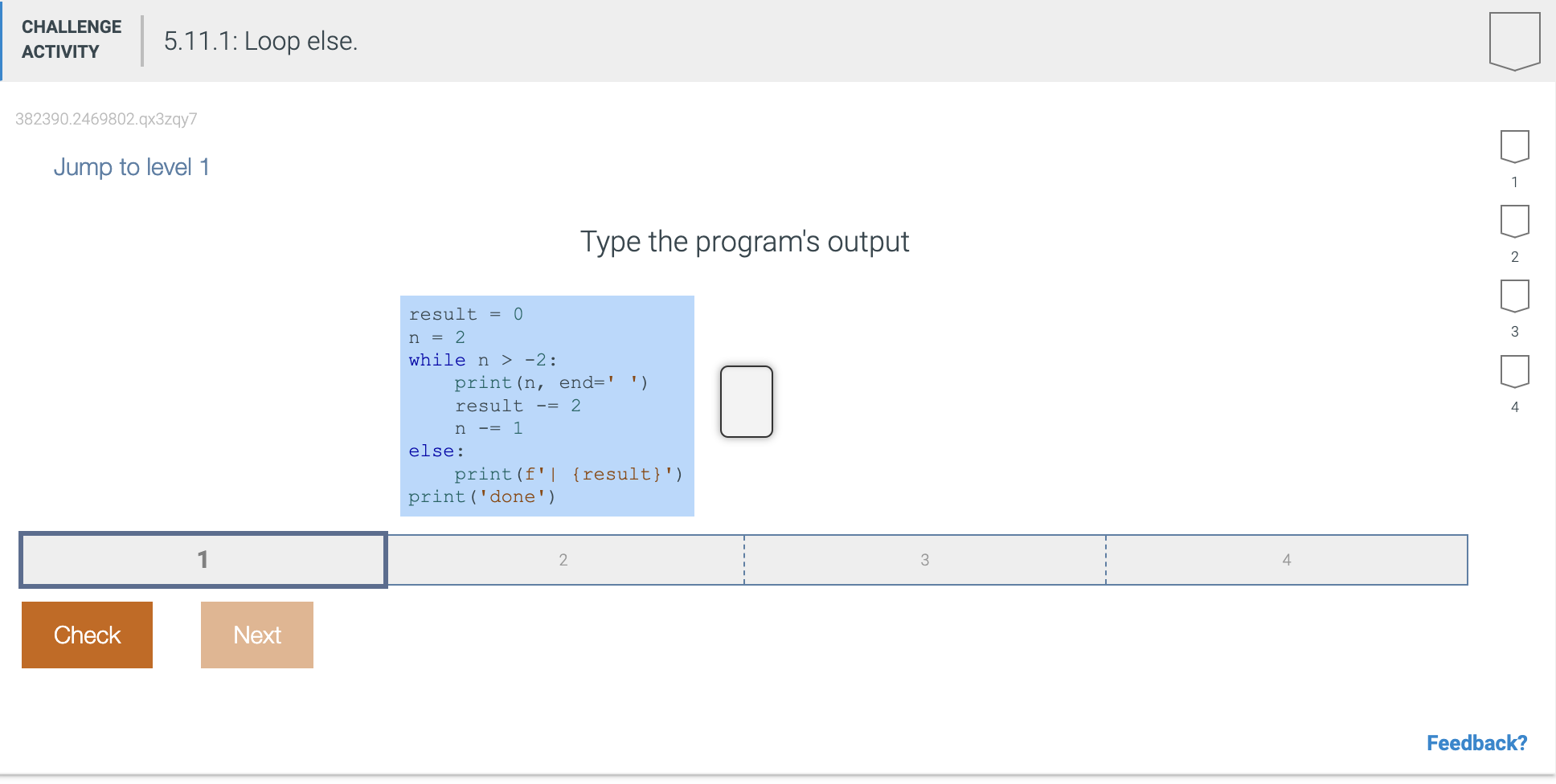 Solved CHALLENGE ACTIVITY 5.11.1: Loop else. 1 | Chegg.com