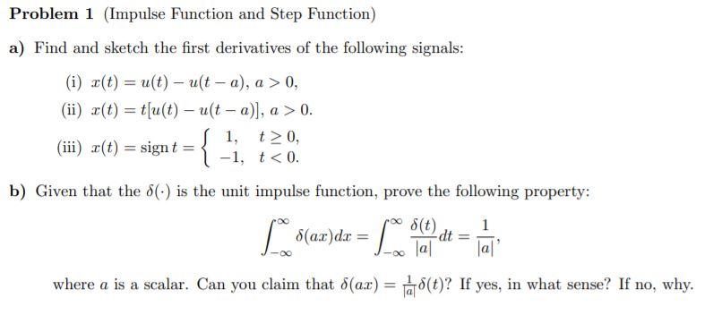 Solved Problem 1 (Impulse Function and Step Function) a) | Chegg.com