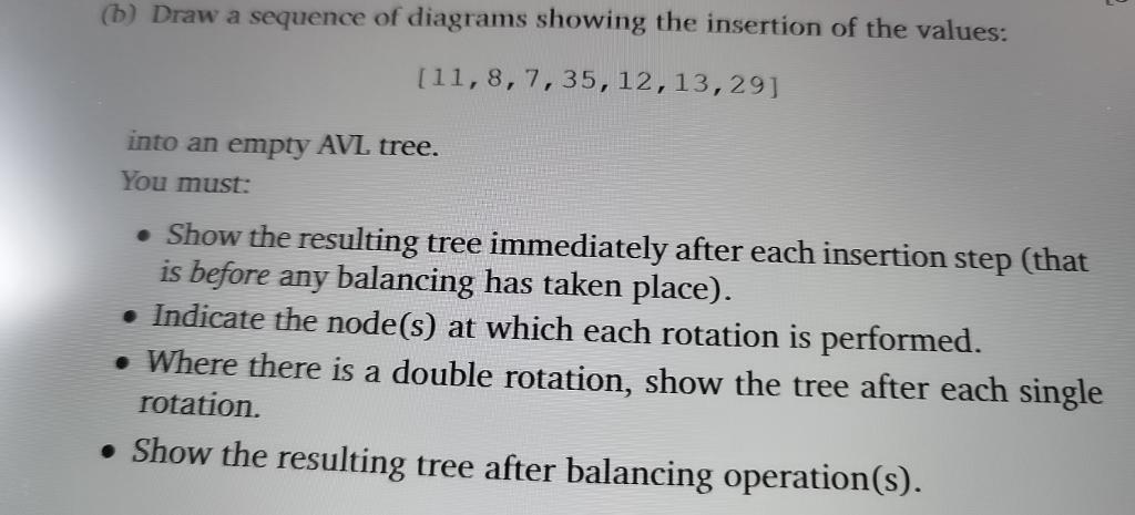 Solved [11,8,7,35,12,13,29] into an empty AVL tree. You | Chegg.com