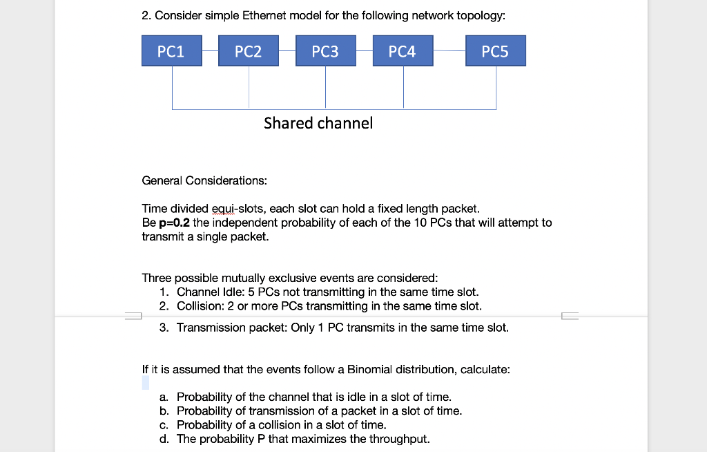 2. Consider simple Ethernet model for the following | Chegg.com
