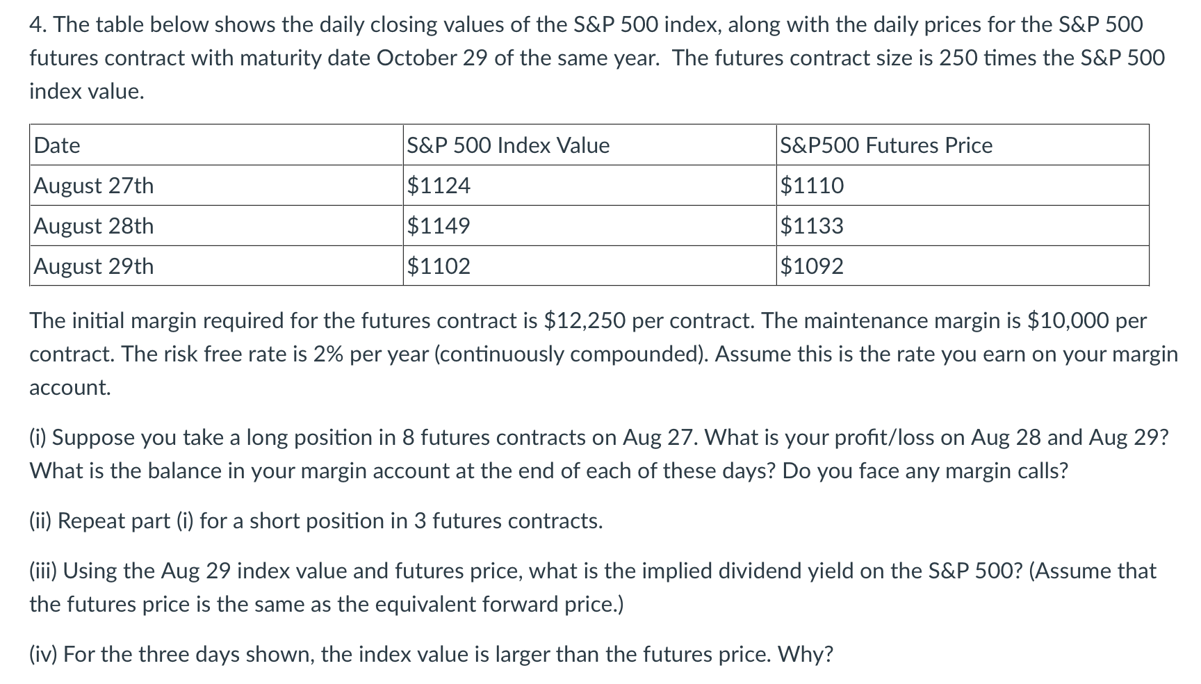 4. The table below shows the daily closing values of | Chegg.com
