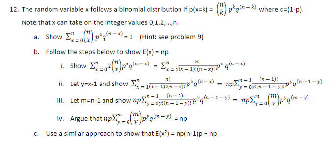 Solved n! 12. The random variable x follows a binomial | Chegg.com