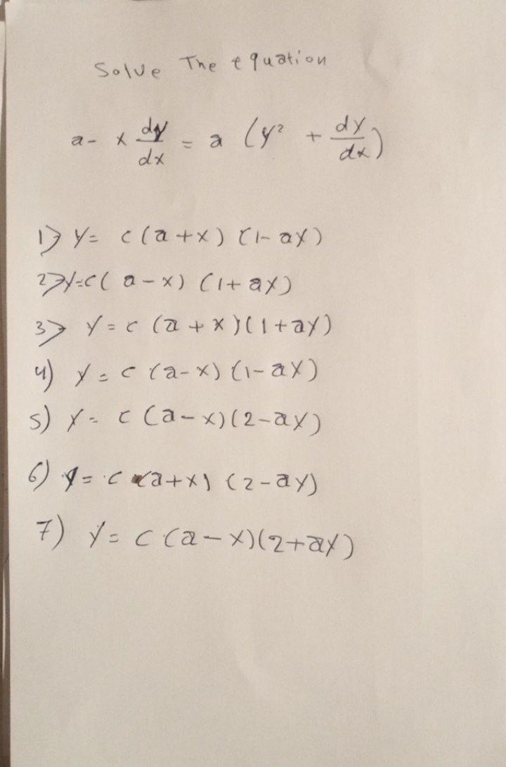 Solved Solve The equation a- X a (4 + dy dx » Y- cla+x) | Chegg.com